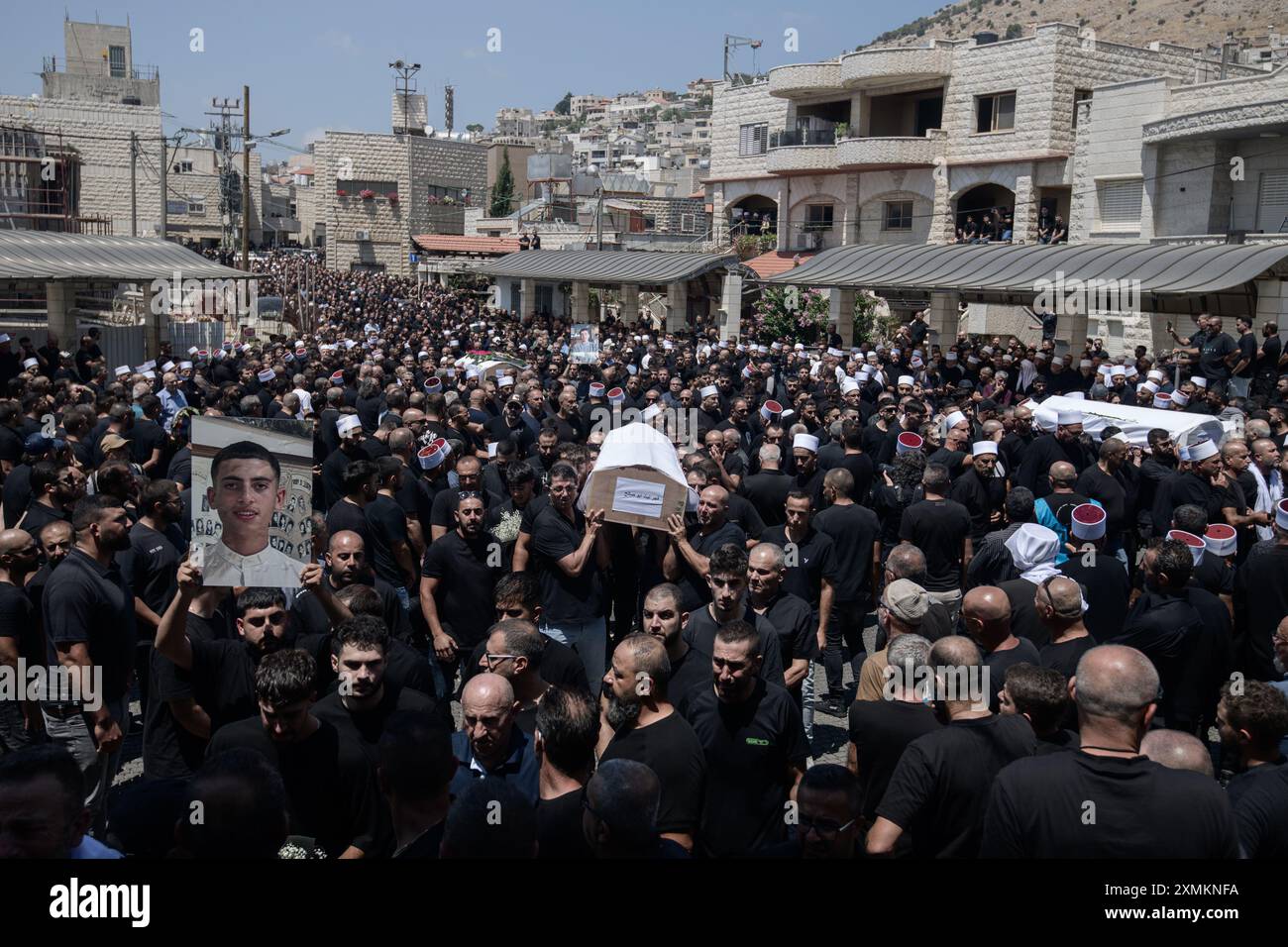 Israel. Juli 2024. Israelische Drusen trafen sich zur Beerdigung der 12 ...
