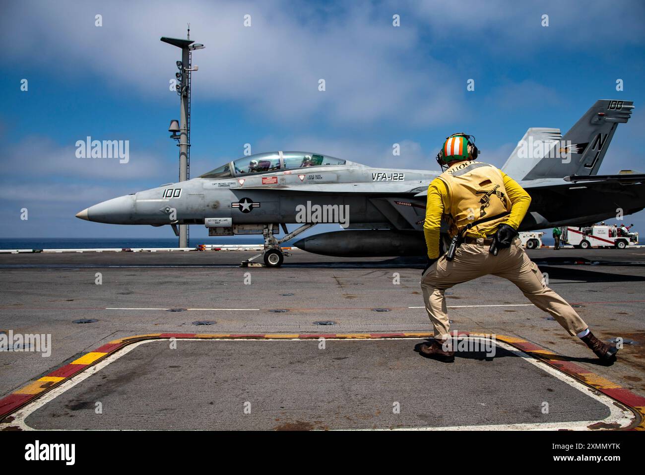 Eine F/A-18F Super Hornet aus den „Flying Eagles“ der Strike Fighter ...