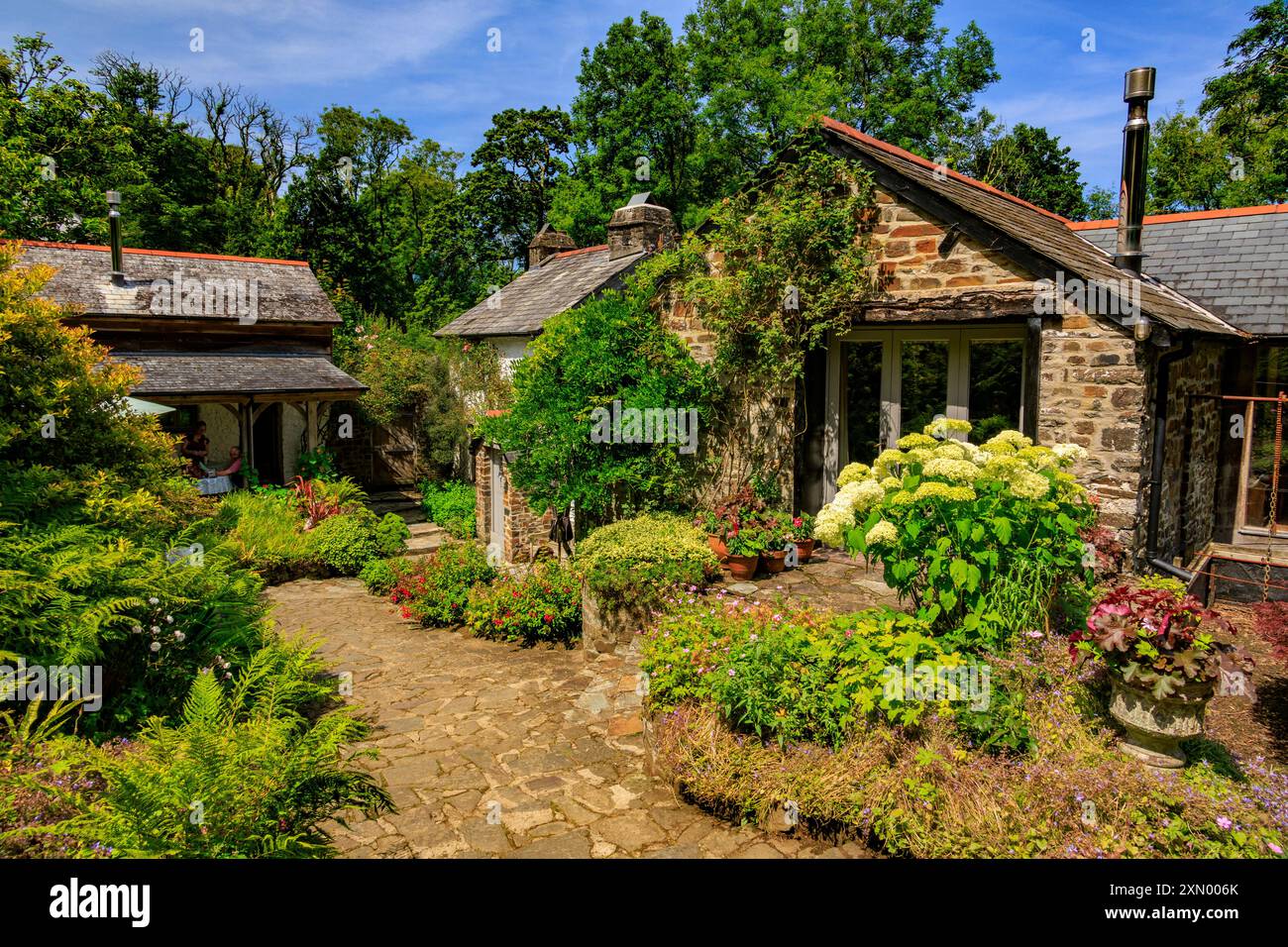 Eine attraktive Mischung aus farbenfrohen Pflanzen und harter ...