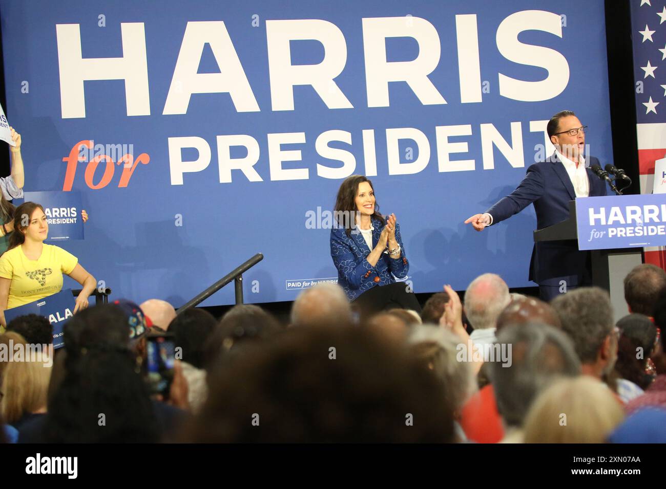 29. Juli 2024: Die Gouverneure Josh Shapiro und Gretchen Whitmer werden ...