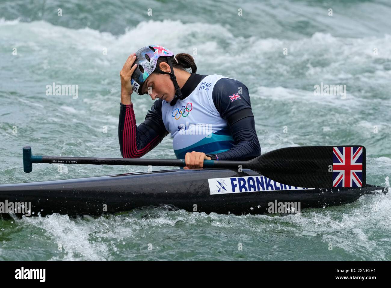 Mallory Franklin of Britain reacts after the women's canoe single ...