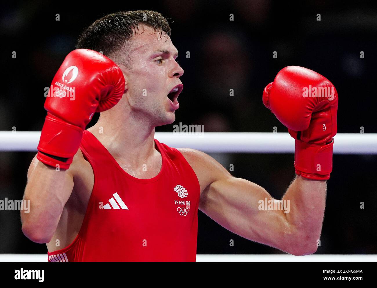 Der britische Lewis Richardson feiert am fünften Tag der Olympischen ...