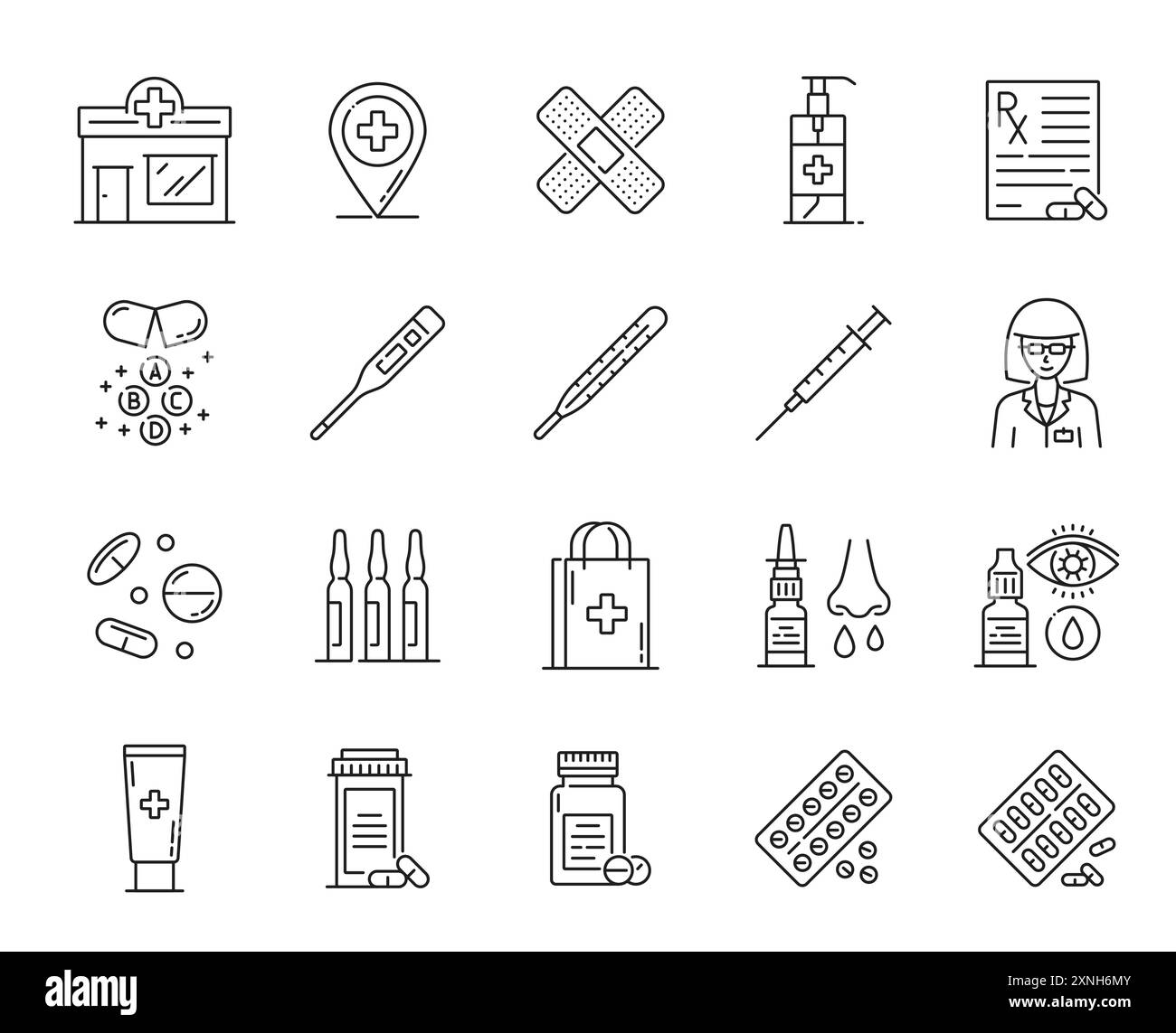 Apotheke Linie Symbole der Gesundheit und medizinische Symbole, Pillen ...
