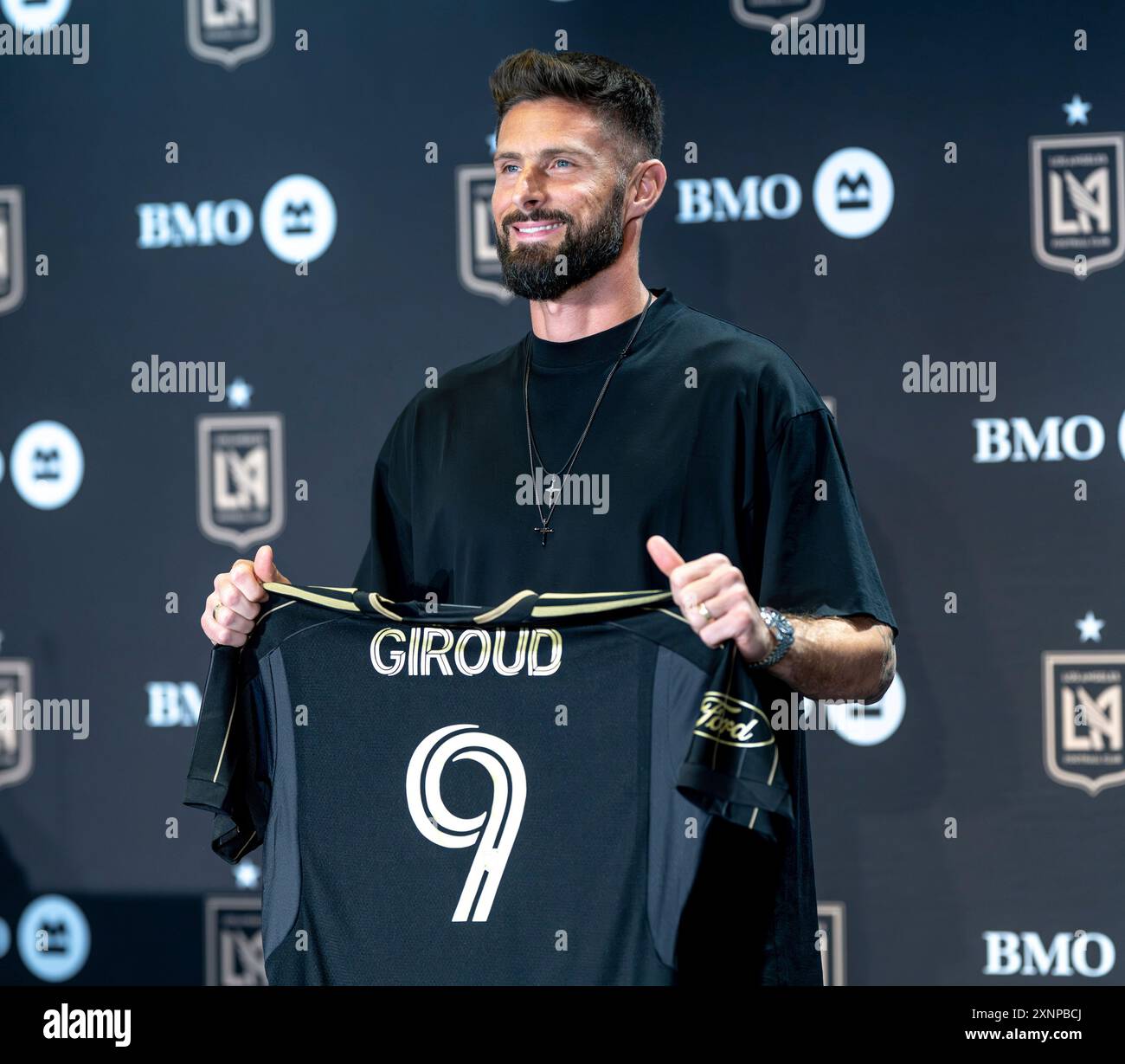 French forward Olivier Giroud is introduced to Los Angeles FC fans ...