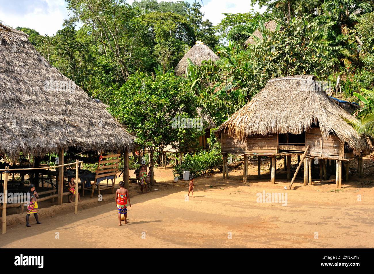 Reetdachhäuser in einem Dorf der einheimischen Gemeinde Embera am ...