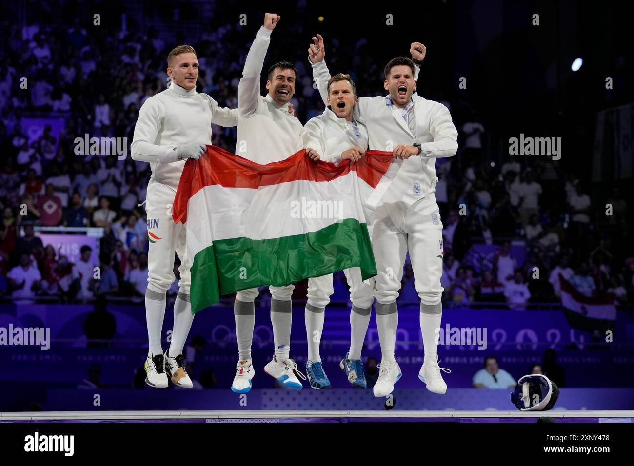 Hungary's fencers Gergely Siklosi, Mate Tamasn Koch, Tibor Andrasfi and ...
