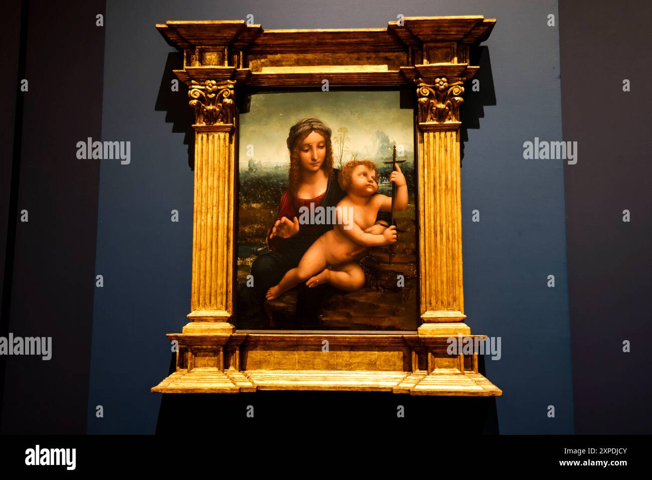 Madonna von der Spindel, vom italienischen Renaissance-Maler Leonardo da Vinci im Gemäldezimmer ...