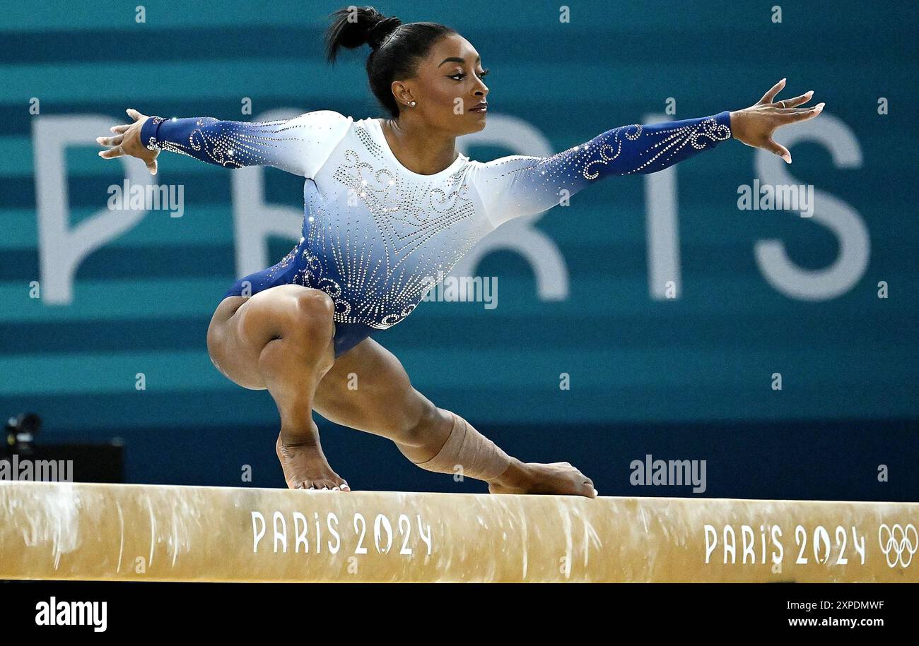 Paris, Frankreich. August 2024. Simone Biles aus den Vereinigten ...