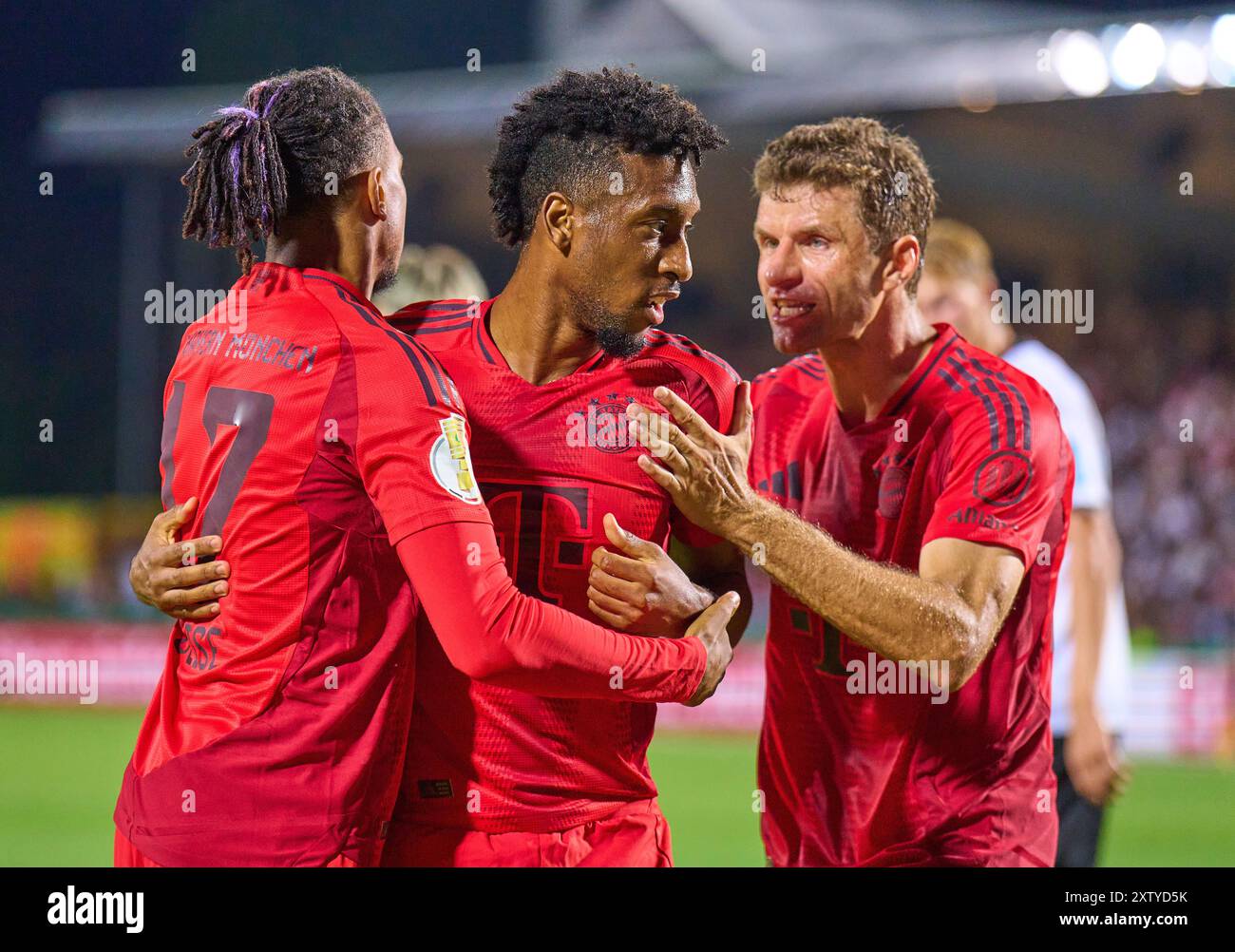 Ulm, Deutschland. August 2024. Kingsley Coman, FCB 11 feiert sein Tor ...