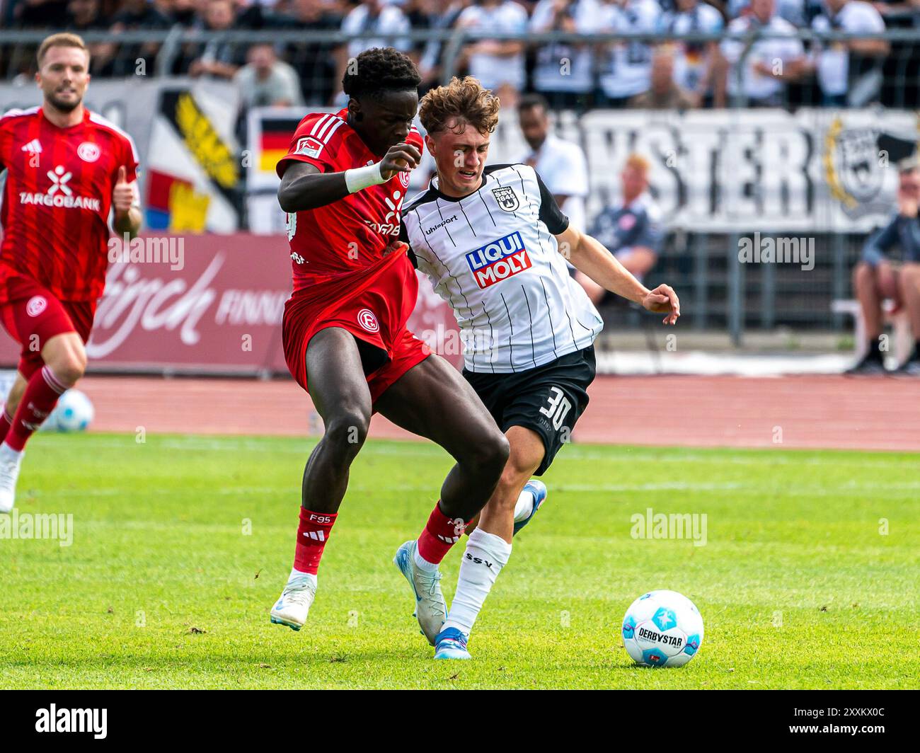 Ulm, Deutschland. August 2024. Maurice Krattenmacher (SSV Ulm 1846, #30) im Zweikampf mit Noah ...