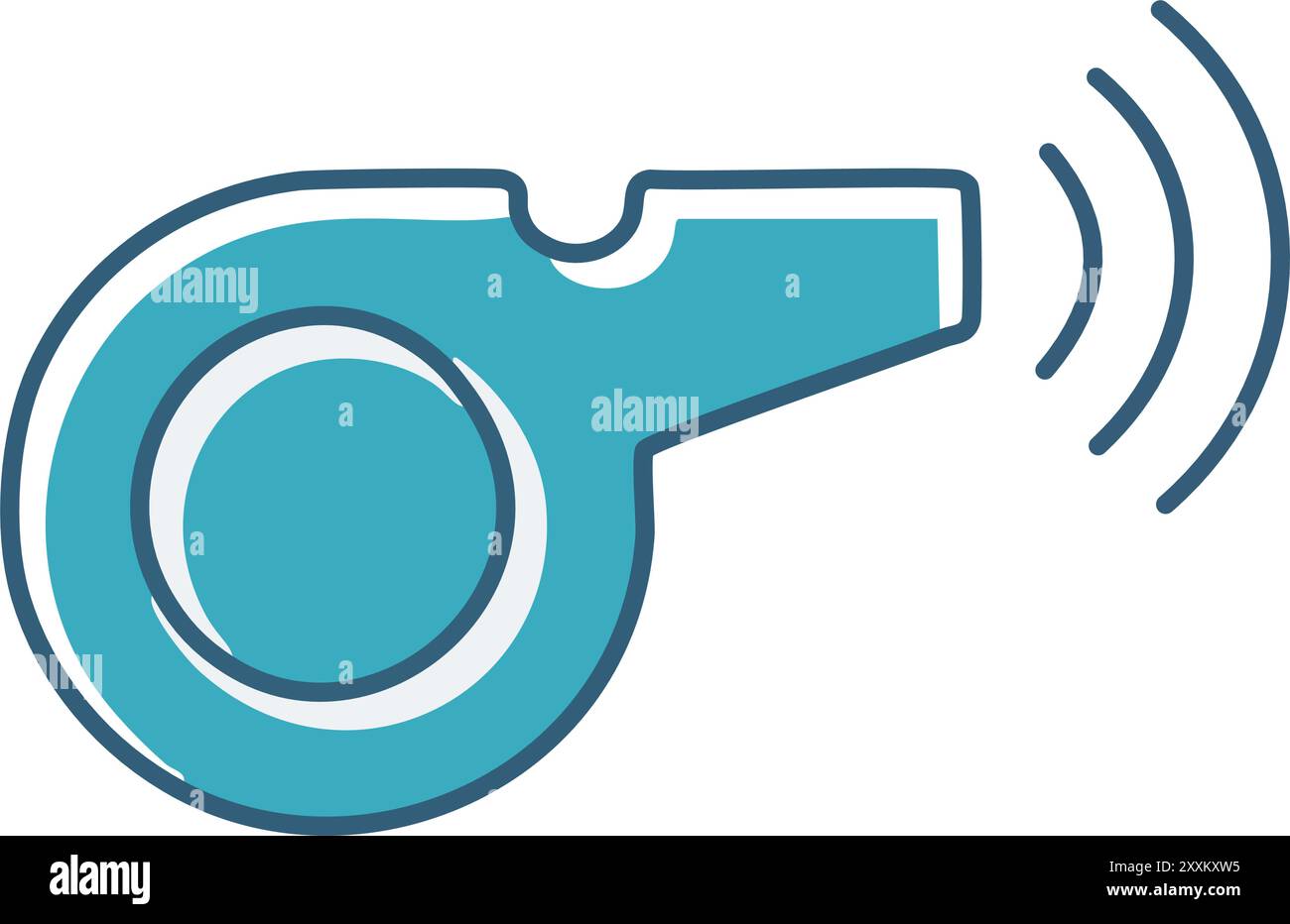 Blaue Pfeife. Eine blaue Pfeife mit Schallwellen, die von ihr ausgehen ...