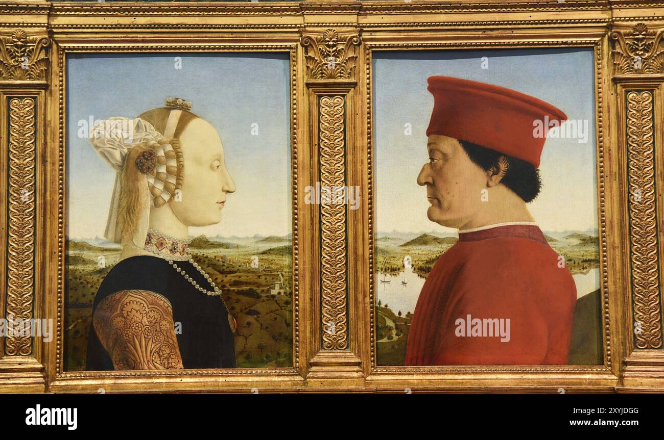 Florenz, Italien. September 2023. Die Herzöge von Urbino Federico da Montefeltro und Battista ...