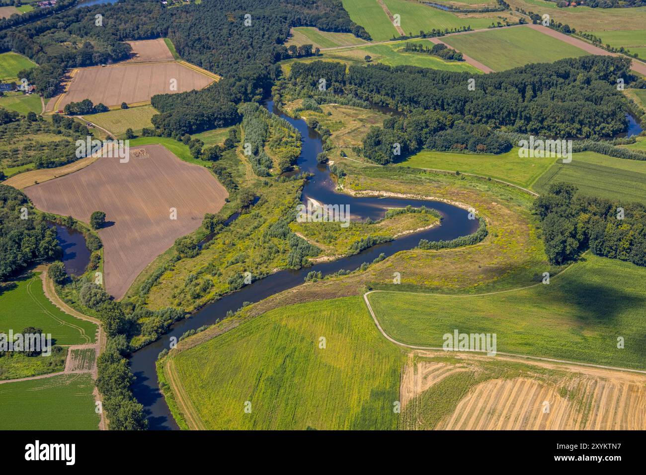 Luftbild, Lipperenaturierung, Lippeschleife, Lippeverlauf, Fluss Lippe ...