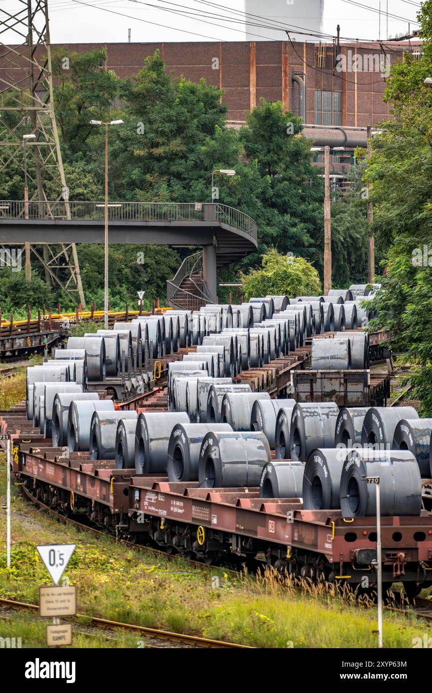 Bandstahl Rollen, Coils, auf Güterwagons, im ThyssenKrupp Steel Werk ...