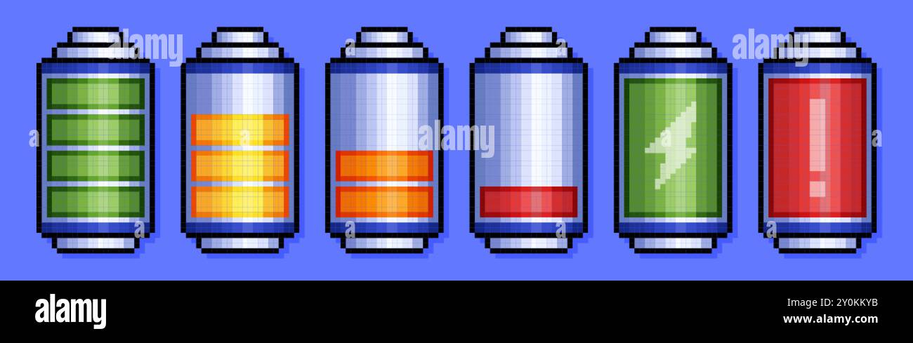 Symbole für die Anzeige der Pixelbatterie gesetzt, Akkumulator ...