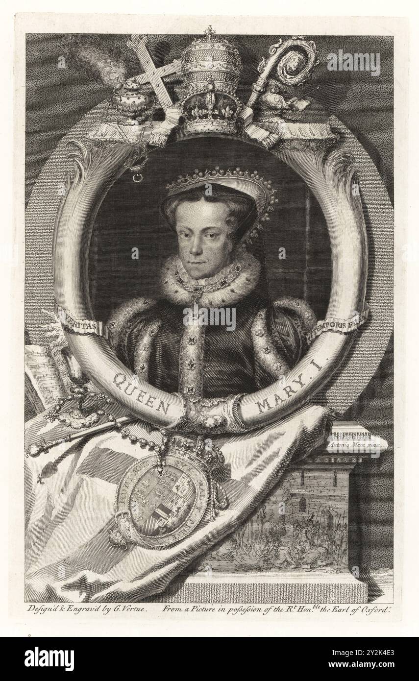 Königin Maria I. von England, Mary Tudor, Bloody Mary, 1516-1558. Rundes Porträt mit ...