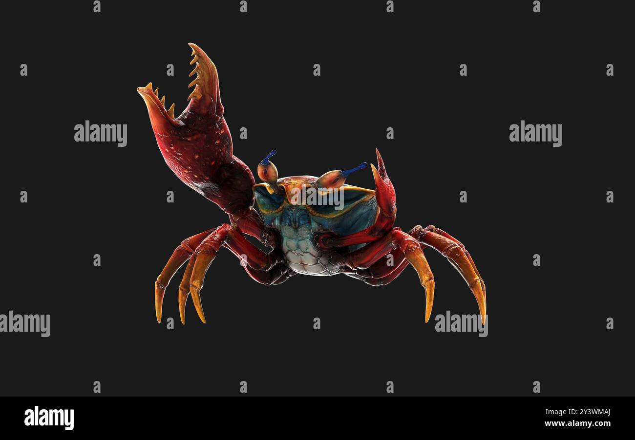 3D-Abbildung einer Fiddler-Krabbe. Ein starker Panzer zum Schutz und ...