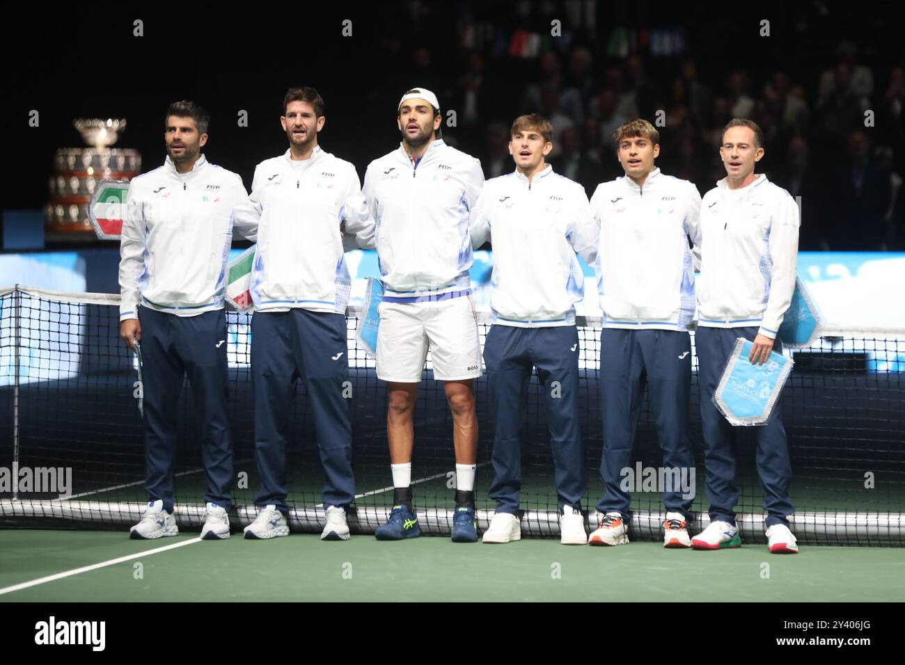 Bologna, Italien. September 2024. Die italienische Mannschaft vor dem Finale 8 des Tennis Davis ...