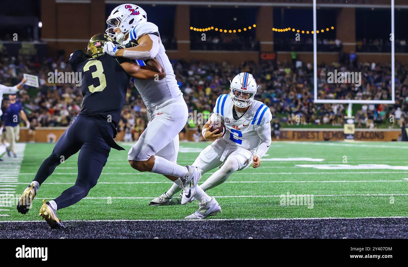 14. September 2024: Mississippi Senior Jaxson Dart (2) trifft gegen ...