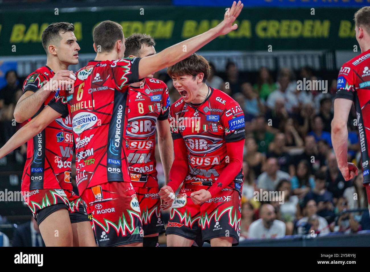 14 Yuki Ishikawa (Sir Susa VIM Perugia) und Mannschaftskameraden jubeln im Finale - Sir Susa VIM ...