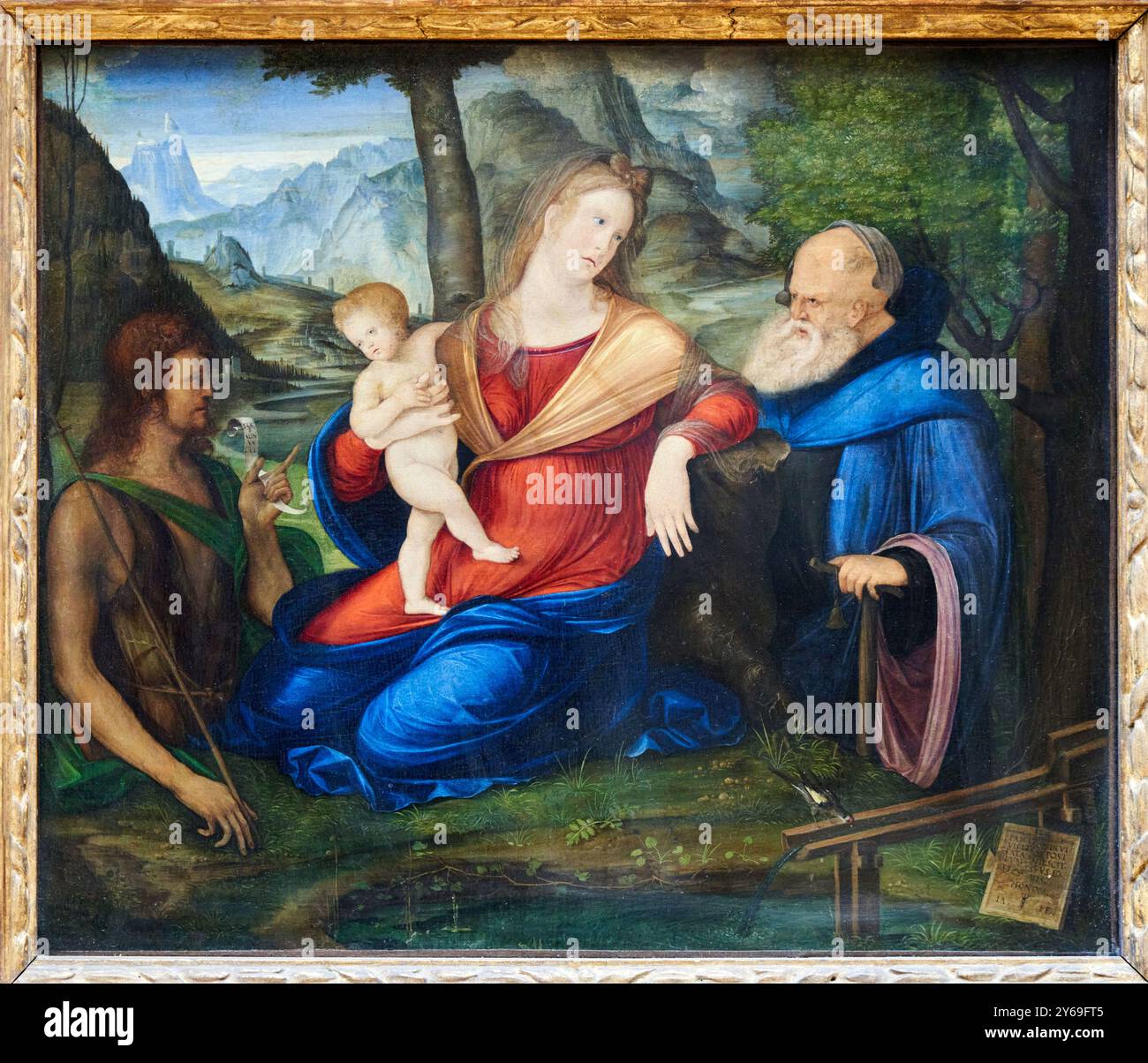 Die Jungfrau und das Kind dazwischen. Johannes der Täufer und Abt des Heiligen Antonius, bekannt ...