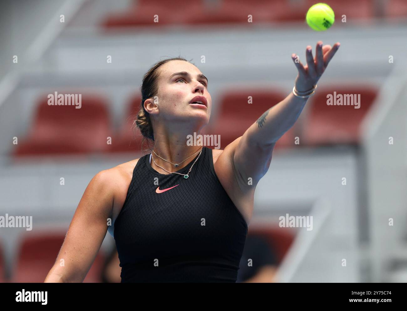 Peking, China. September 2024. Aryna Sabalenka aus Weißrussland spielt im Zweitrundenspiel der ...