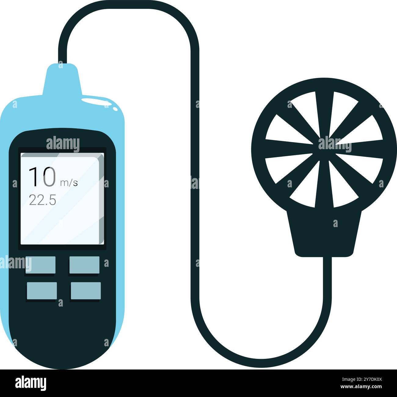 Digitales Anemometer, das die Windgeschwindigkeit in Metern pro Sekunde ...