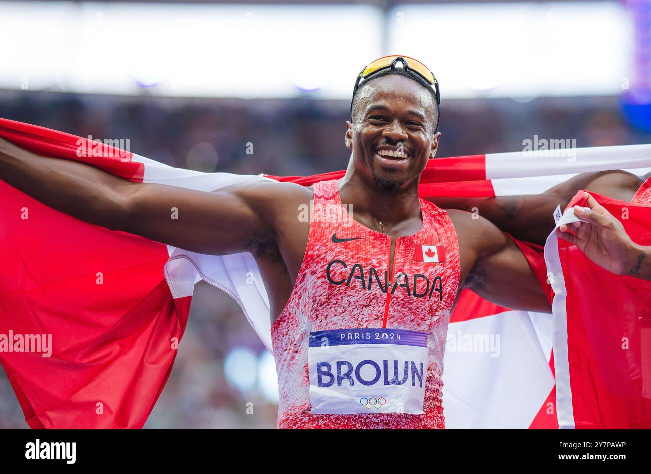 Aaron Brown feiert ihre Medaille in der 4x100 Meter Staffel bei den ...