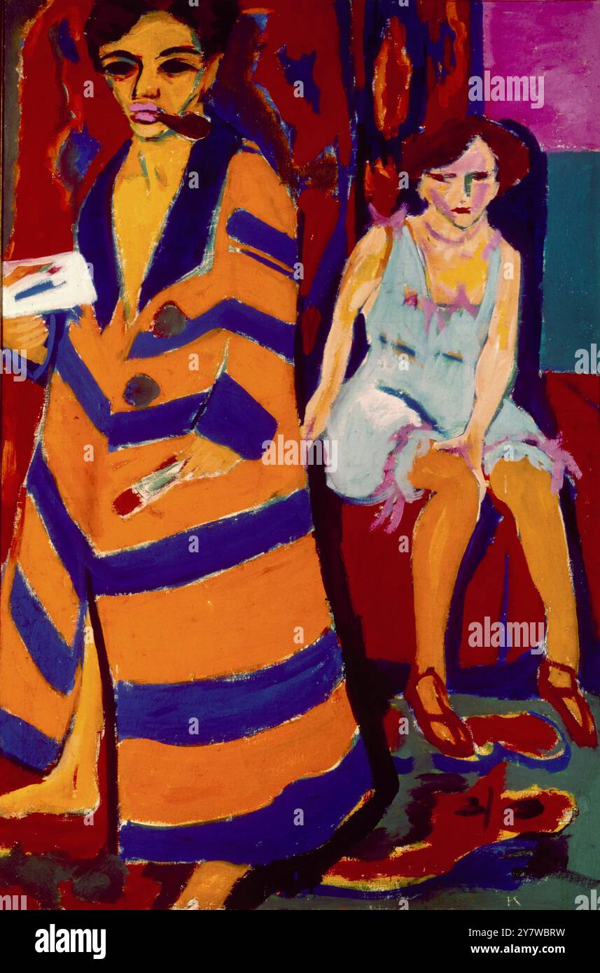 Selbstporträt mit Modell, 1907 (Öl auf Leinwand) Kirchner, Ernst Ludwig ...