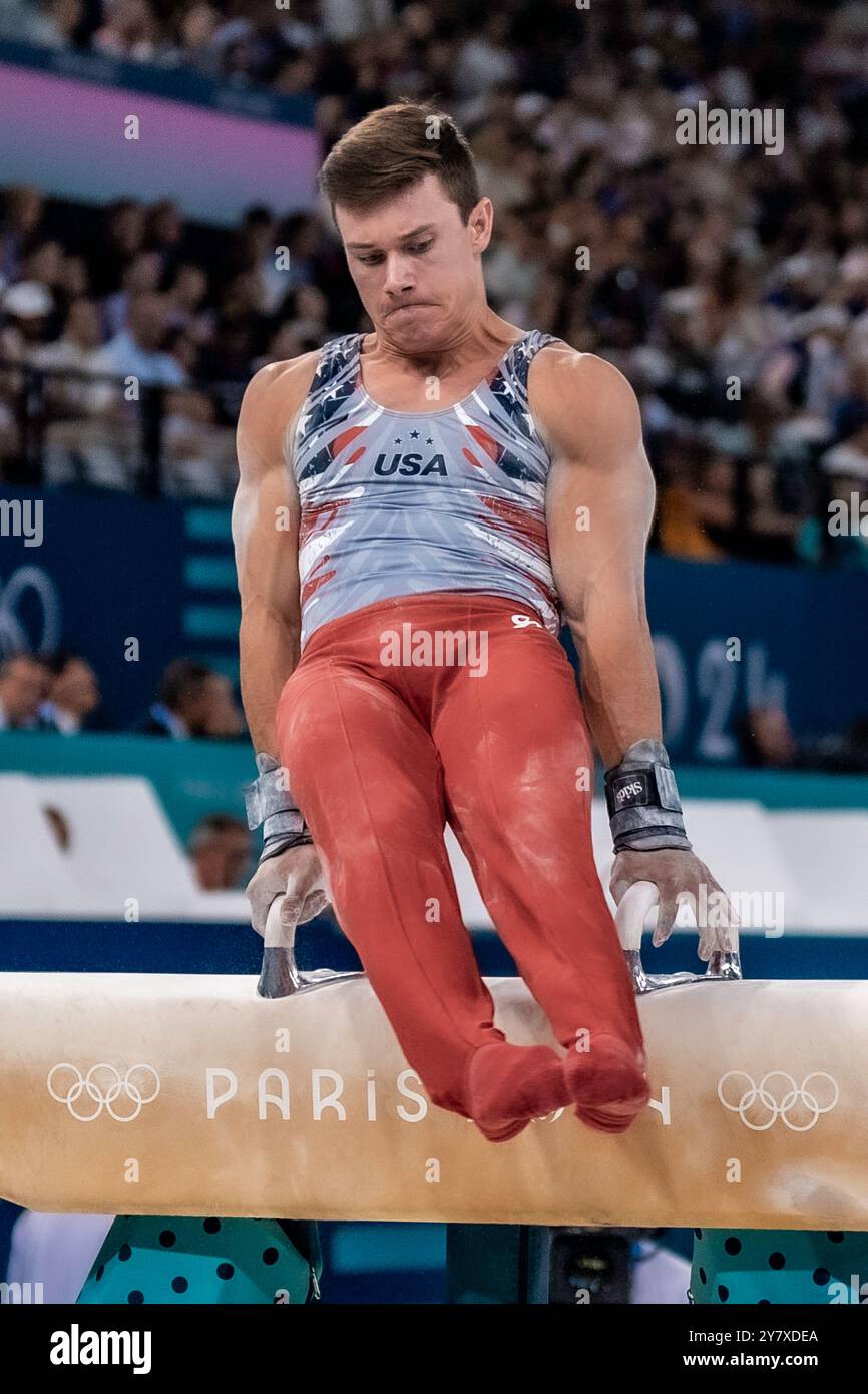 Brody Malone (USA) tritt beim Finale des Artistic Gymnastics Men's Team ...