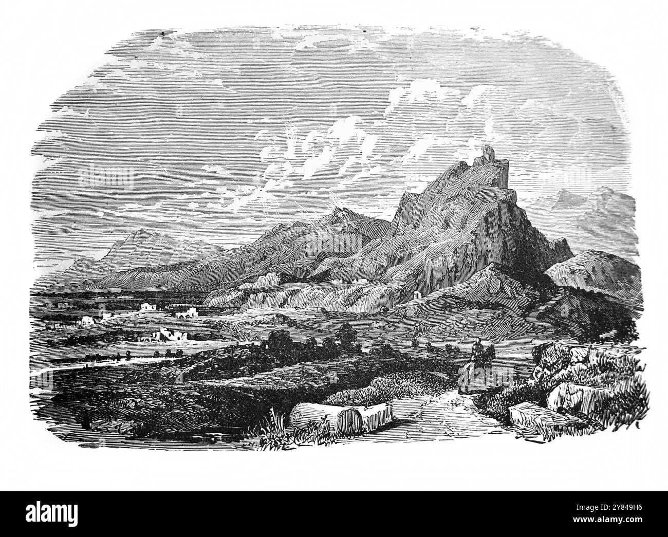 Gravur von Sardes aus dem Buch der Offenbarungen, wo Johannes dem Theologen befohlen wurde ...