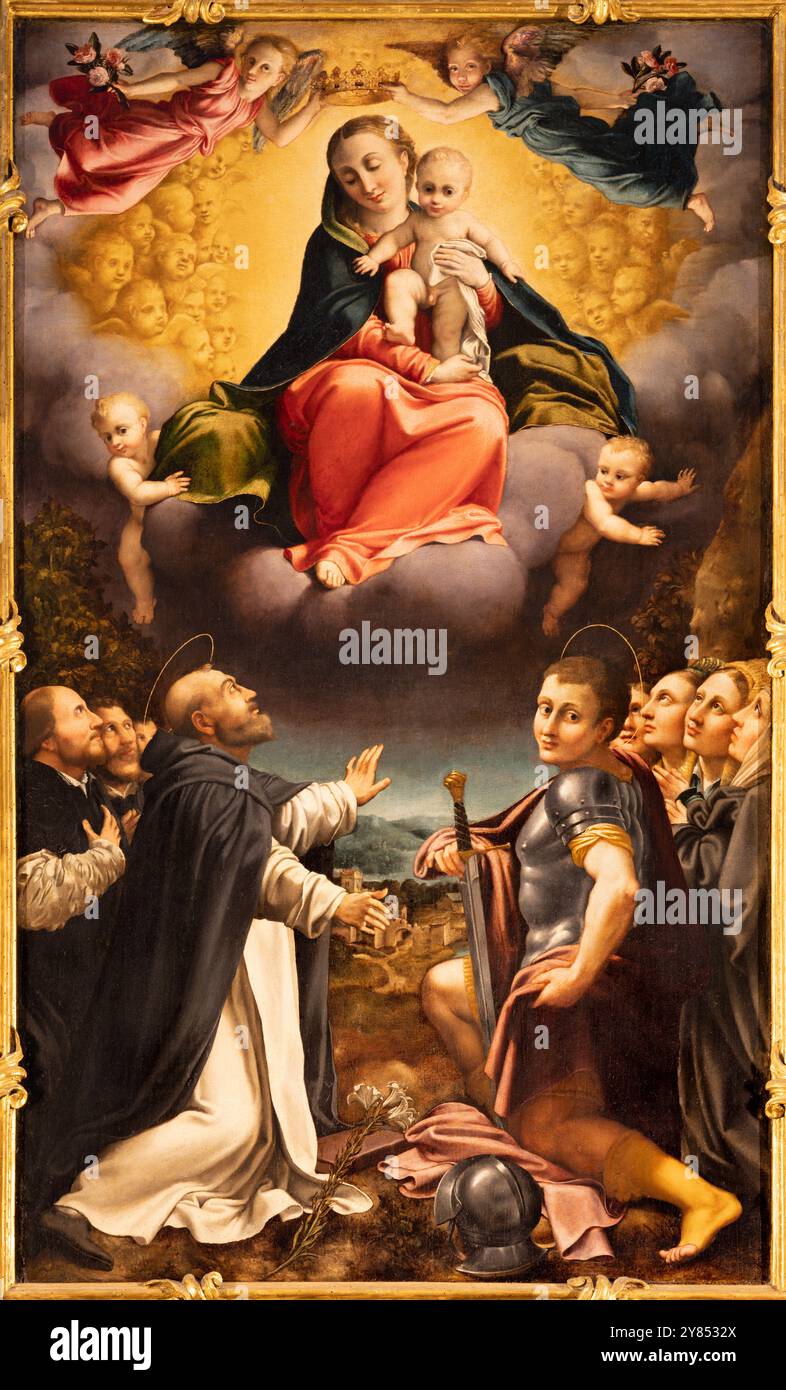 PAVIA, ITALIEN - 8. SEPTEMBER 2024: Gemälde der Rosenkranzmadonna in der Kathedrale Santa Maria ...