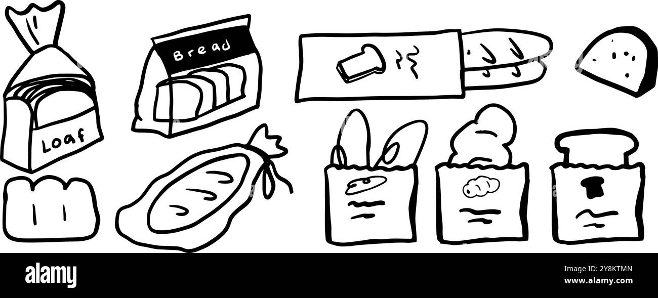 Minimalistisches Brot Doodle Set | zweifarbige Schwarz & weiß Vektor ...
