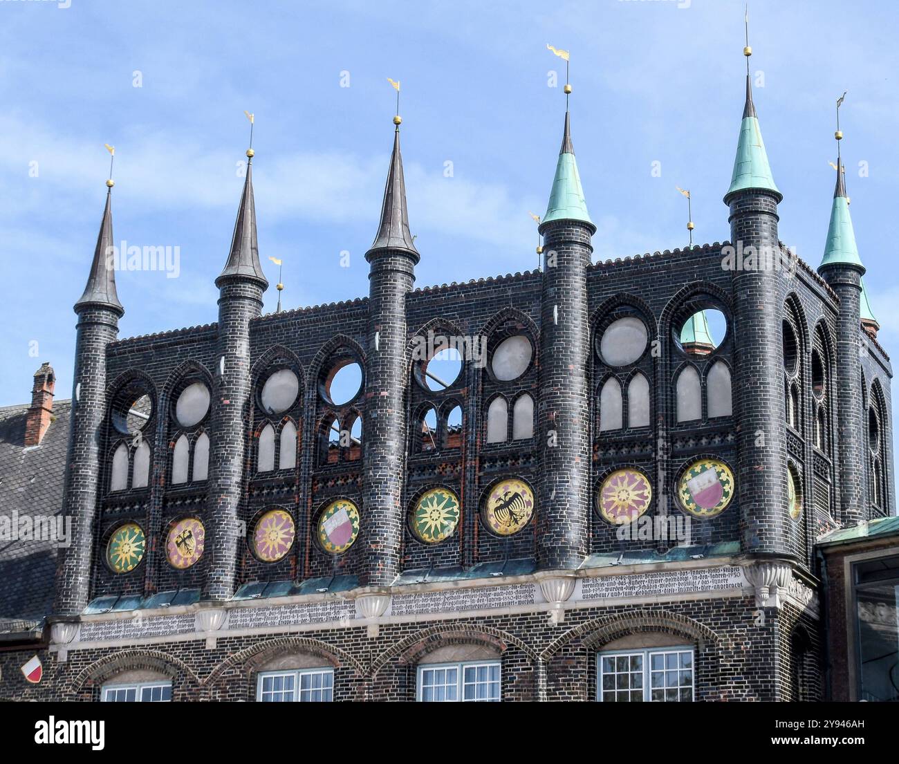 Rathaus in Lübeck. Die aeltesten Teile stammen aus der Zeit von 1250 ...