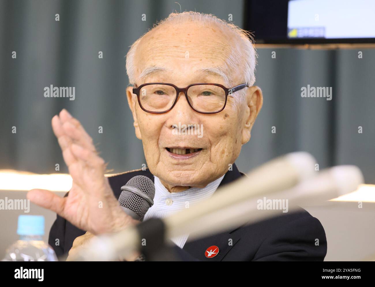 Tokio, Japan. Oktober 2024. Terumi Tanaka, Überlebender der A-Bombe und Co-Vorsitzender von ...