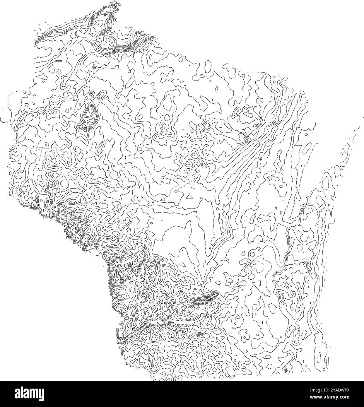 Komplizierte Konturkarte des Bundesstaates Wisconsin, die seine ...