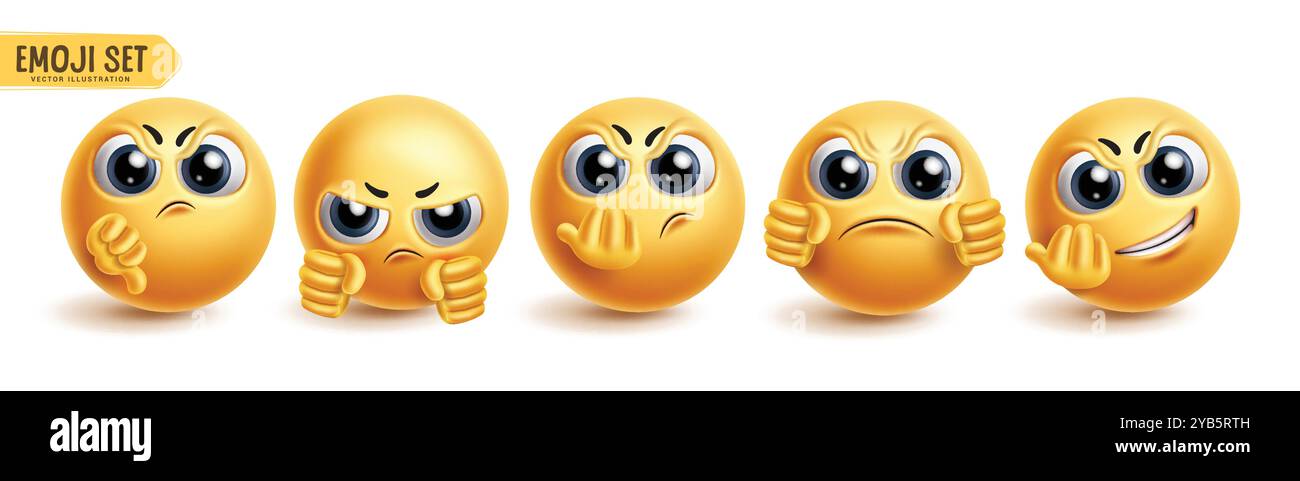 Emoji mögen Emoticon-Zeichen-Vektorsatz nicht. Emojis 3D Face ...