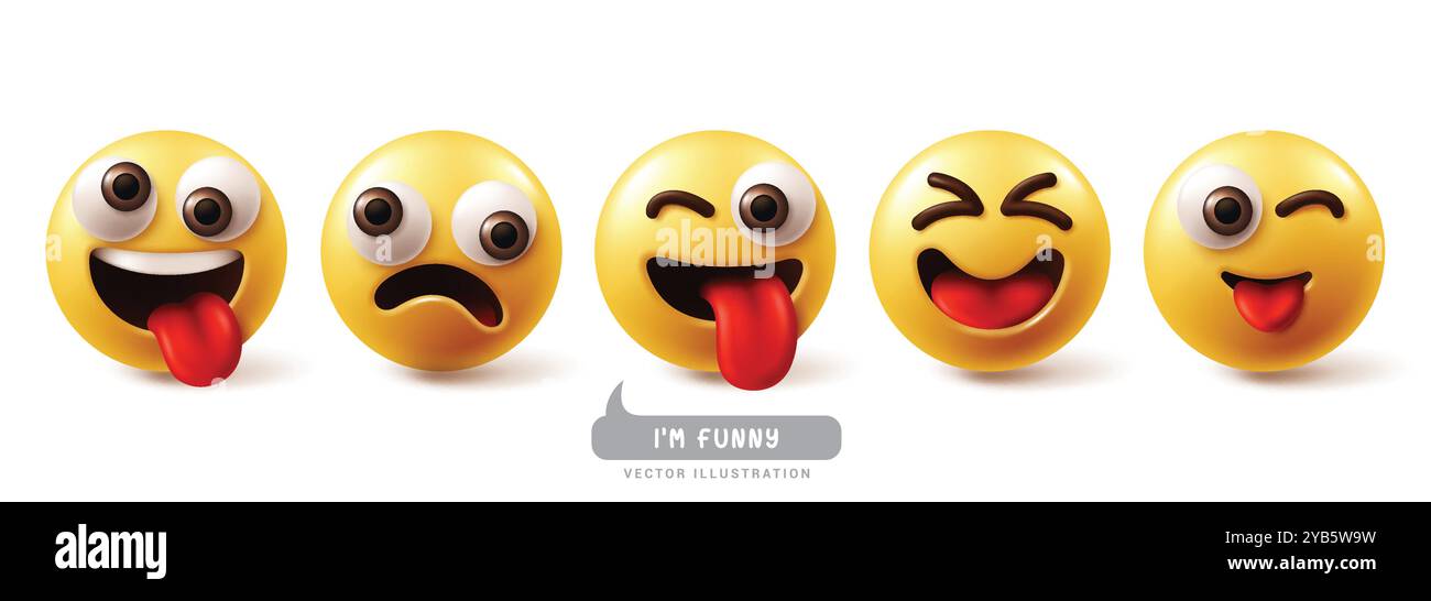 Emoji lustige Emoticon Charaktere Vektor Set. Emojis Emoticons sind ein fröhliches, fröhliches ...