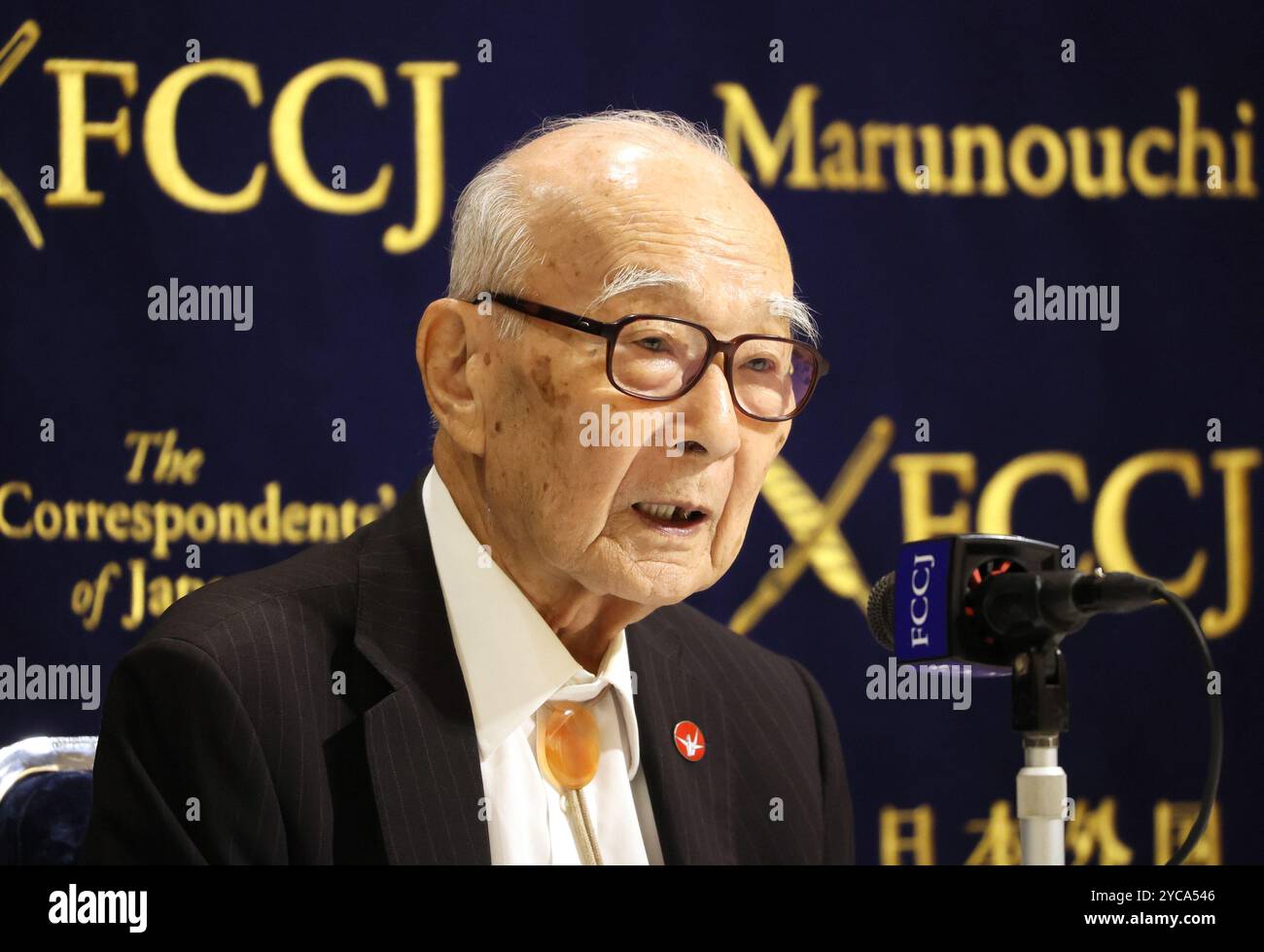 Tokio, Japan. Oktober 2024. Terumi Tanaka, Überlebender der A-Bombe und Co-Vorsitzender der ...