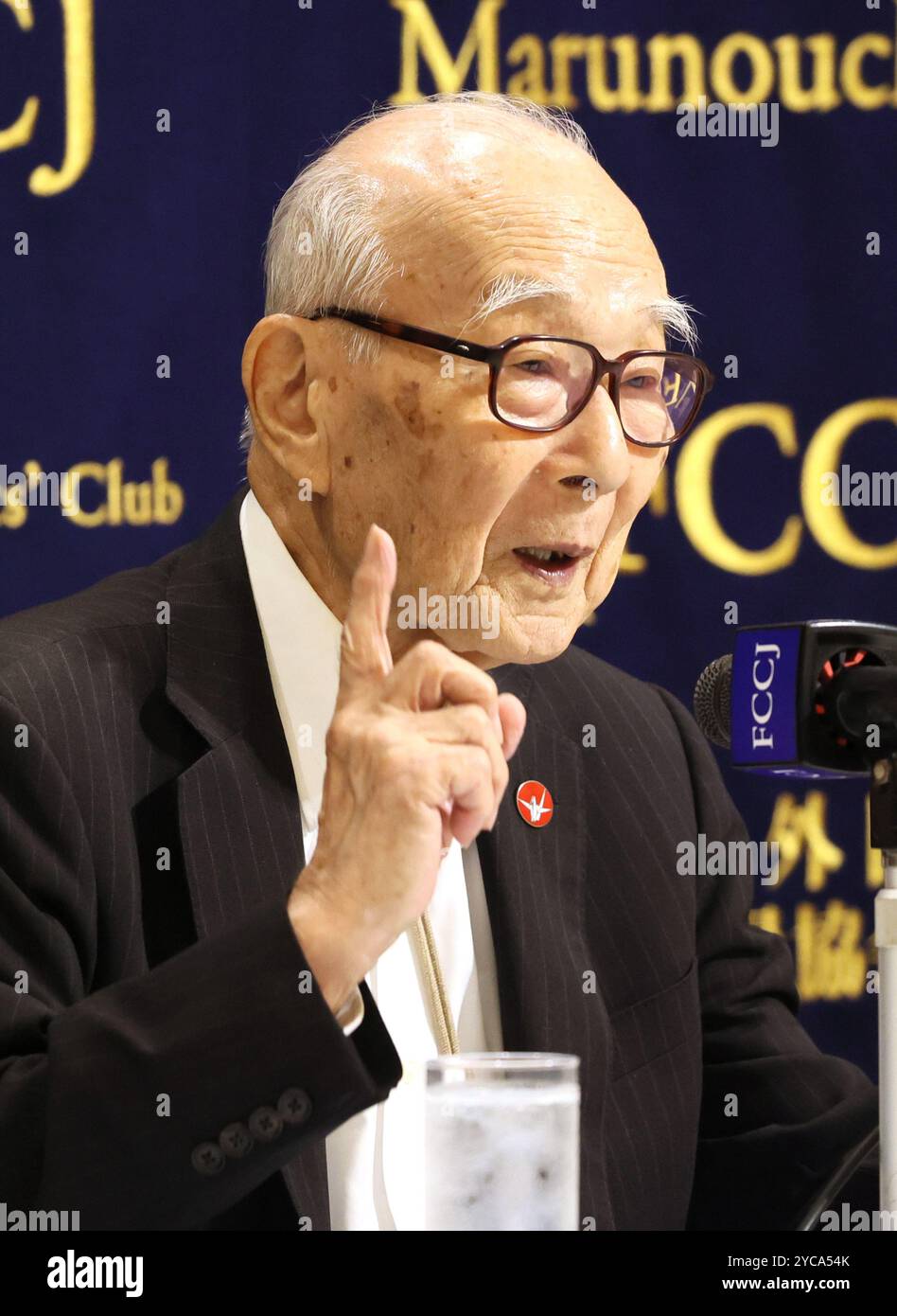 Tokio, Japan. Oktober 2024. Terumi Tanaka, Überlebender der A-Bombe und Co-Vorsitzender der ...