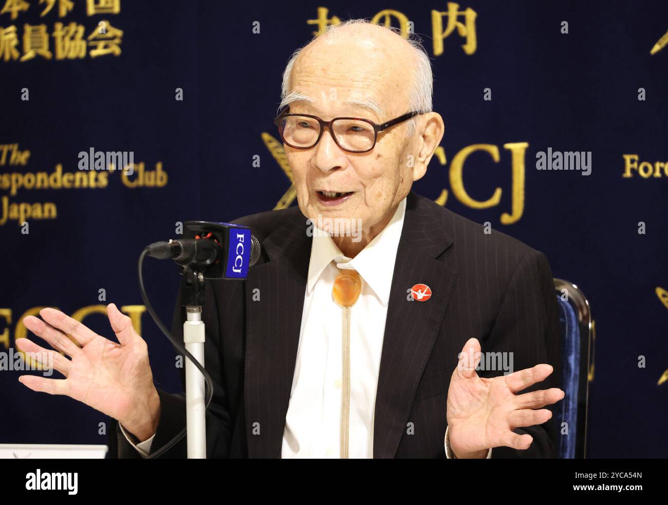 Tokio, Japan. Oktober 2024. Terumi Tanaka, Überlebender der A-Bombe und Co-Vorsitzender der ...