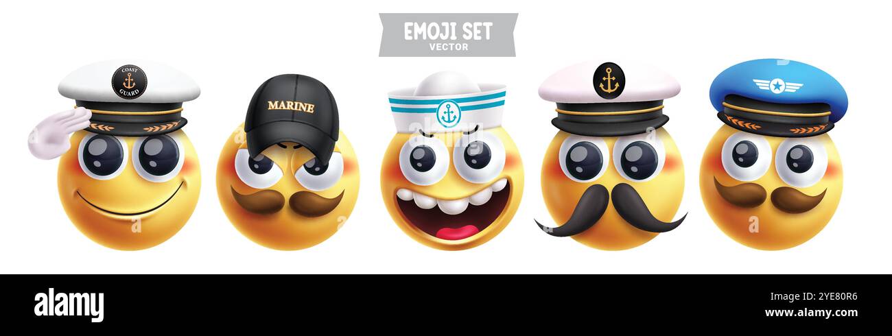 Emoji Seemann Emoticon Charaktere Vektorsatz. Emojis-Profis sind ...