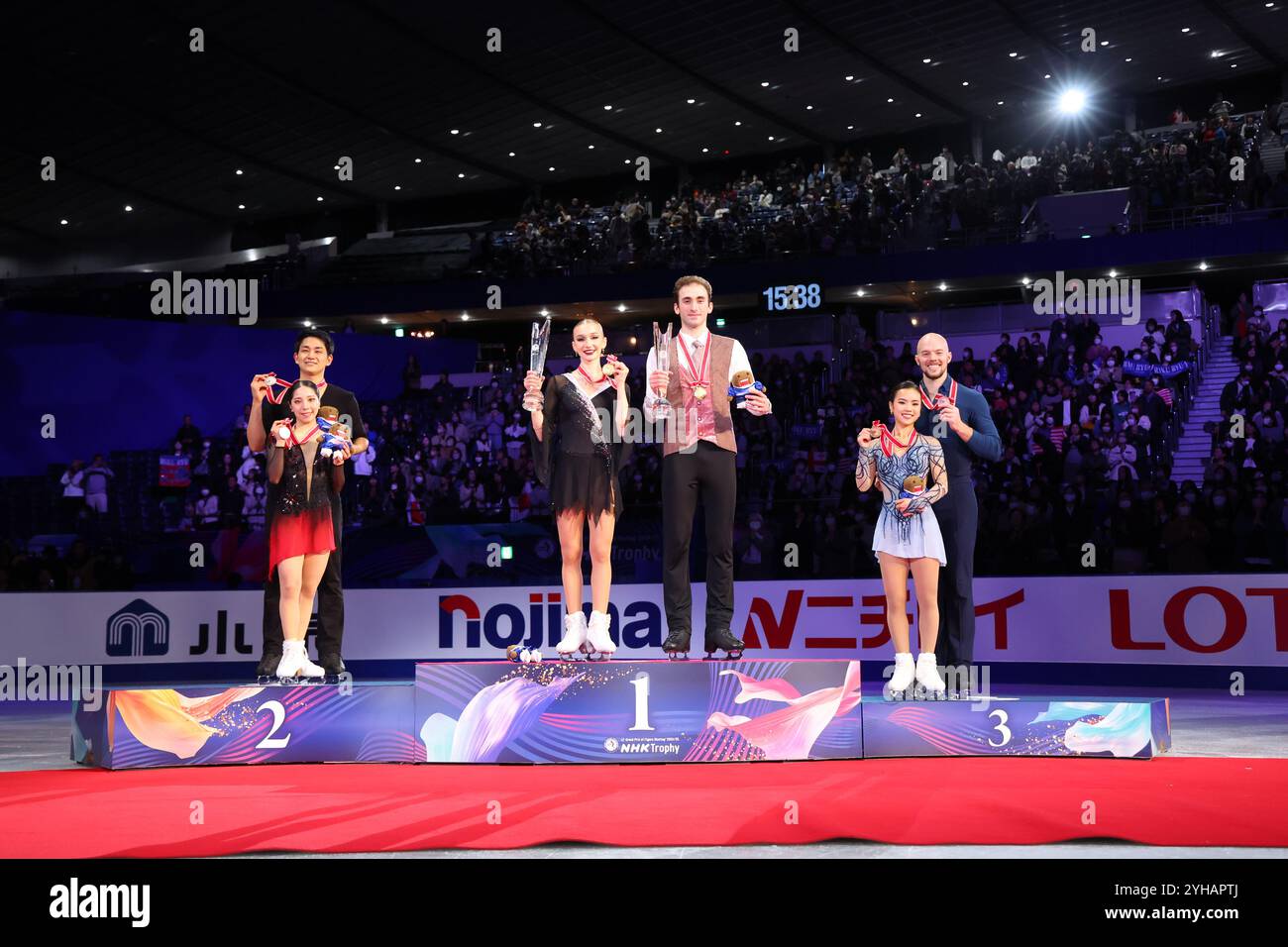 Tokio, Japan. November 2024. (L-R) Riku Miura & Ryuichi Kihara (JPN), Anastasiia Metelkina ...