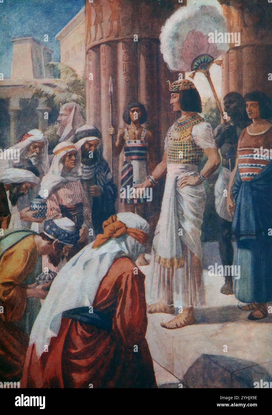 Abbildung von Joseph und seinen Brüdern, die sich vor ihm in Ägypten ...