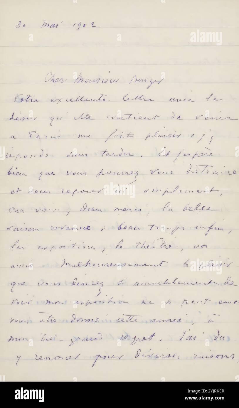 Brief an Andries Bonger, gedruckt, Autor: Odilon Redon, Paris, 30-Dez ...