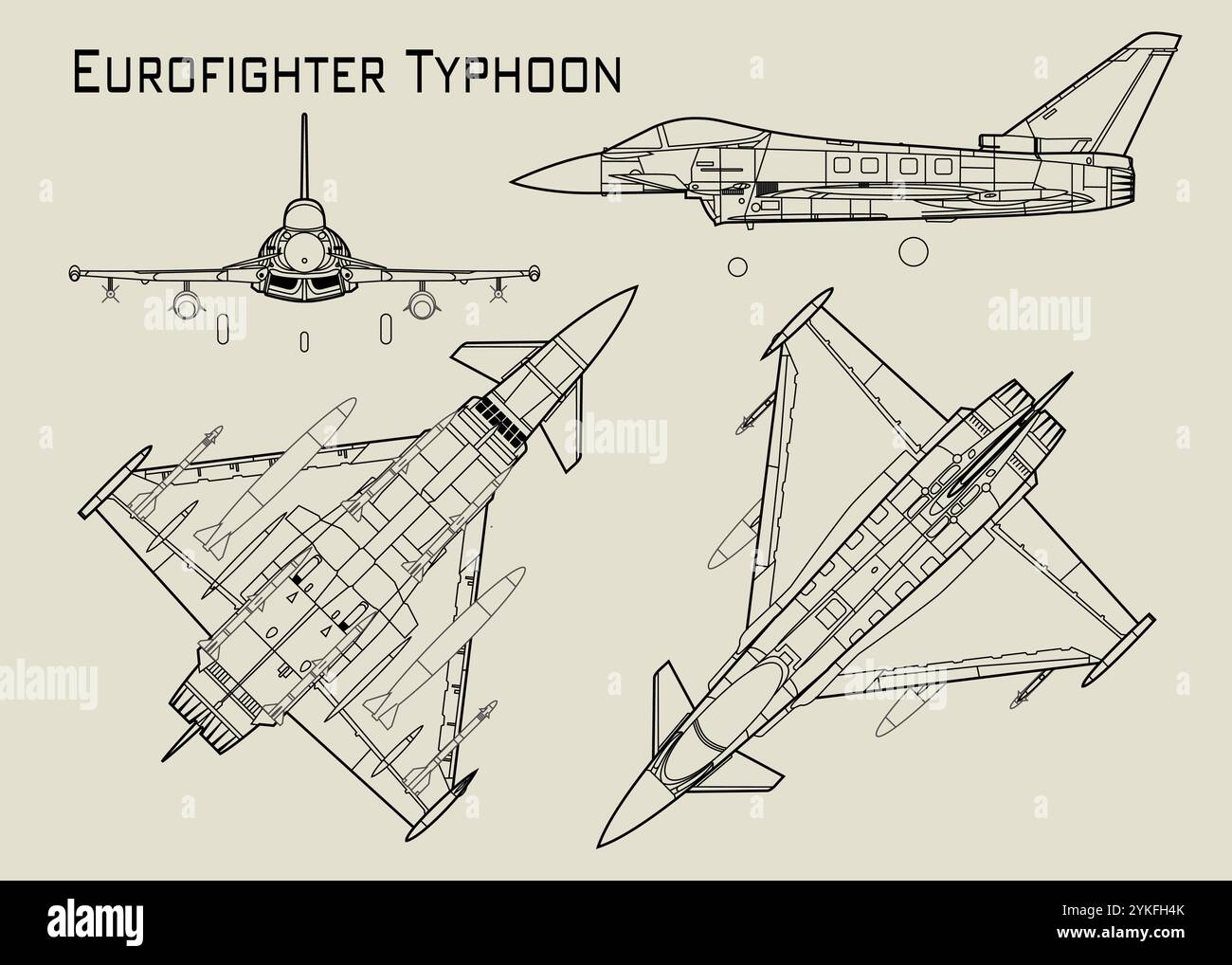 Diese technische Zeichnung zeigt einen Eurofighter Typhoon ...