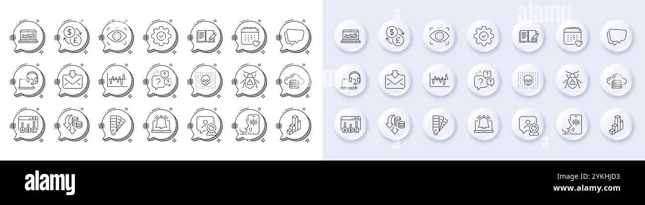 Execute, Cyber Attack und Voicemail Line Symbole. Für Web-App drucken. Zeilensymbole. Vektor ...