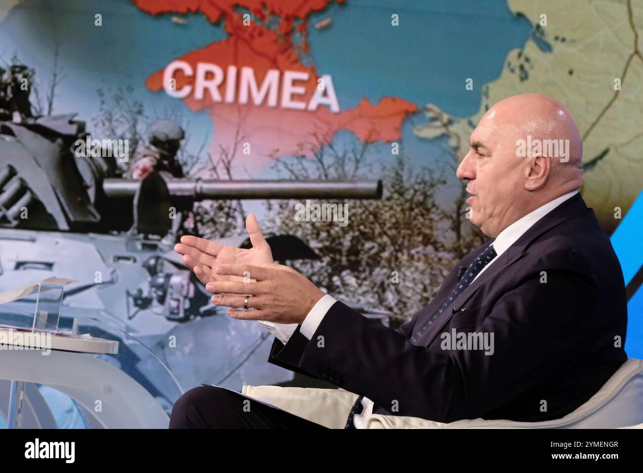 Roma, Italien. November 2024. IL Ministro della Difesa Guido Crosetto ospite di Bruno Vespa ...