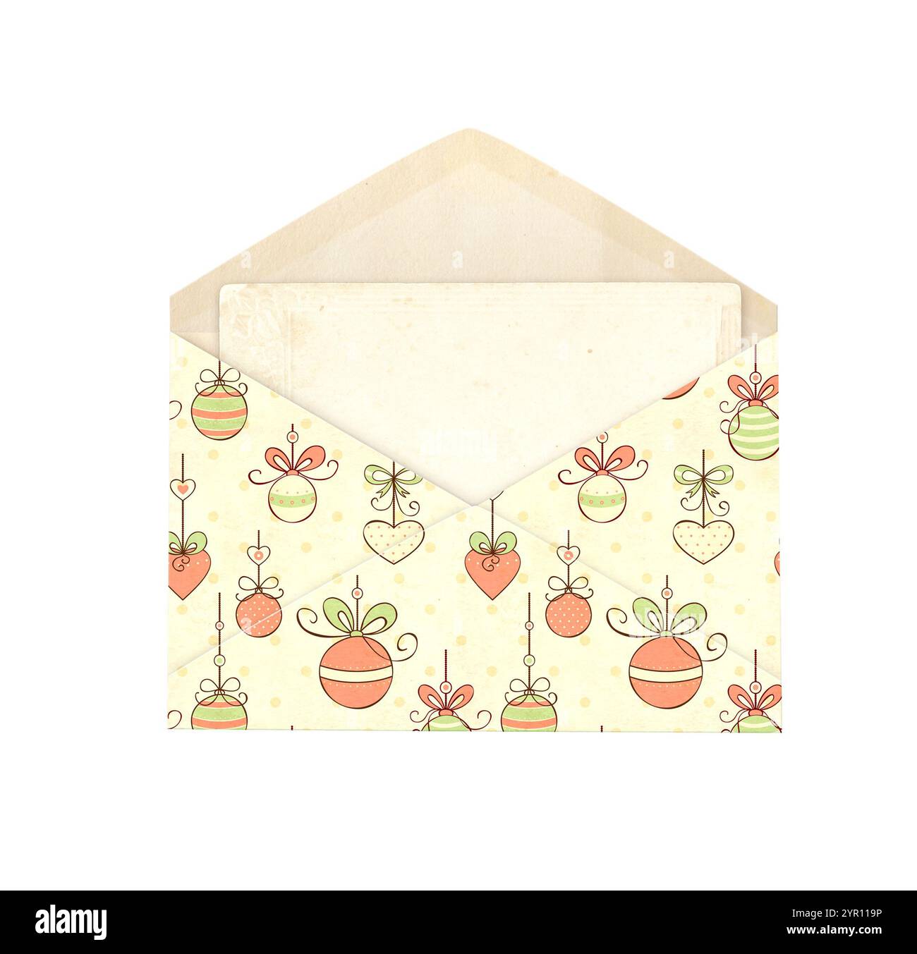 Schriftansicht eines geöffneten Vintage-Papierumschlags mit ...