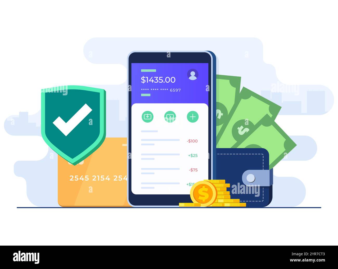 Online-Banking Konzept flache Illustration Vektorvorlage, Secure Mobile Banking App, Internet ...